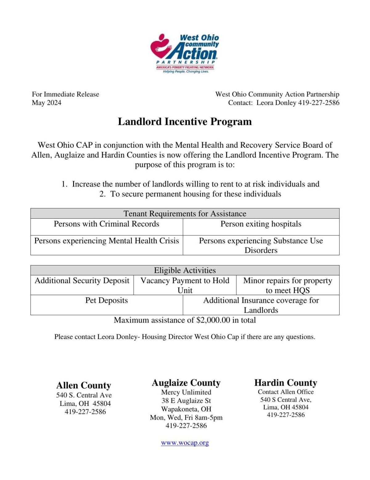 West Ohio CAP now offering Landlord Incentive Program | News from WLIO ...