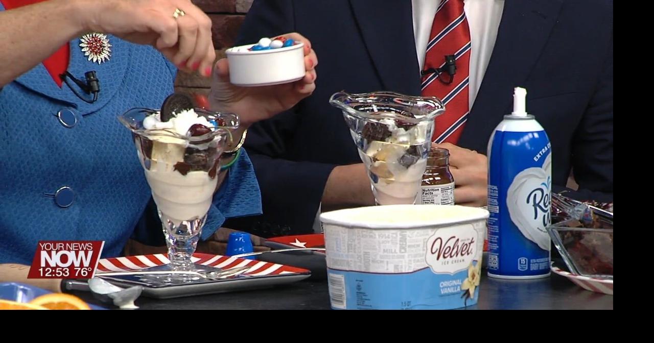 Red, White & Blue Brownie Sundae and Rainbow Sherbert Punch featuring Velvet Ice Cream | Noon ...