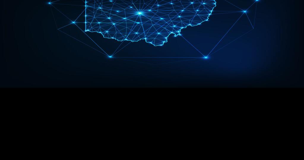 Ohio state USA map glowing silhouette made of stars lines dots ...