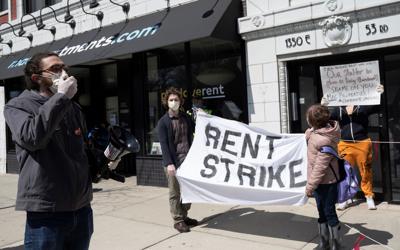 Organizers and tenants protest for rent relief in front of Mac offices ...