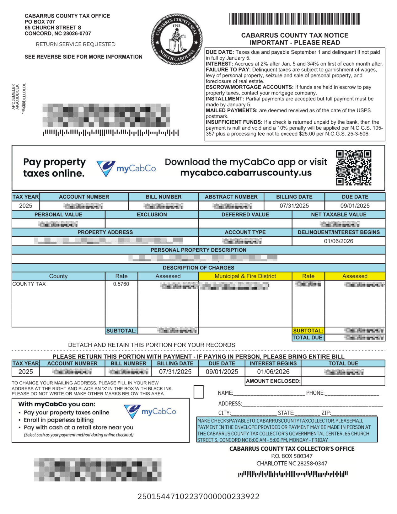 Cabarrus property tax bills online; in mailboxes soon