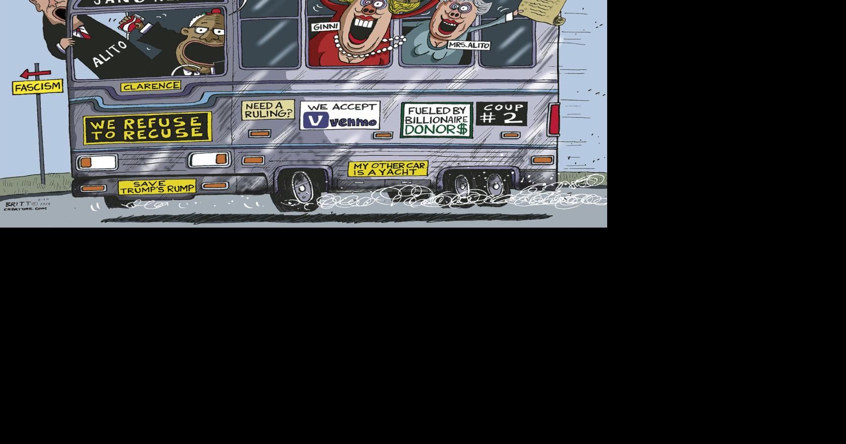 Cartoons: Bus to Jan. 6 repeat; billionaire justice; and the new Axis ...