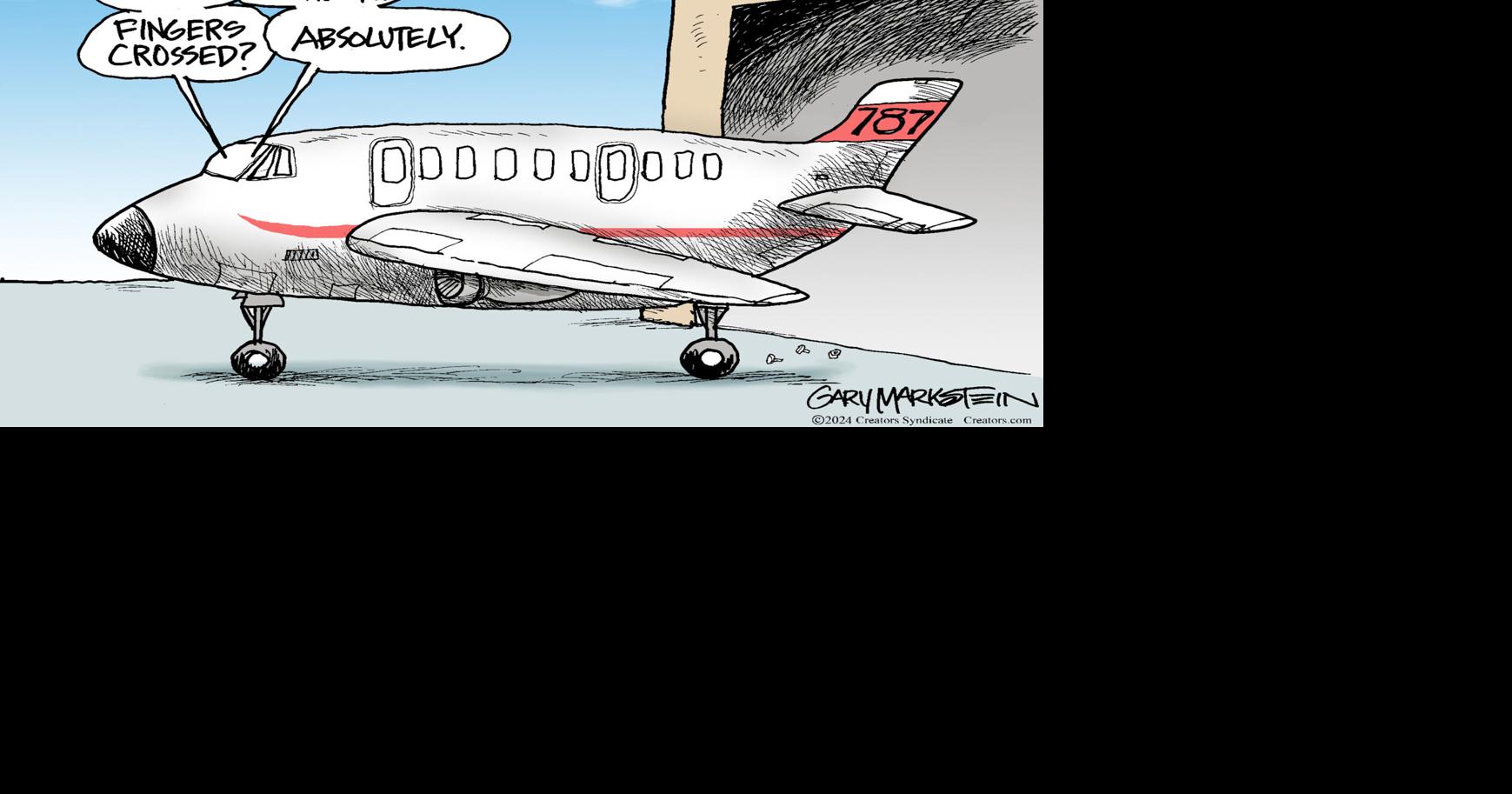 Cartoons: Falling plane parts; pro his choice; DPR