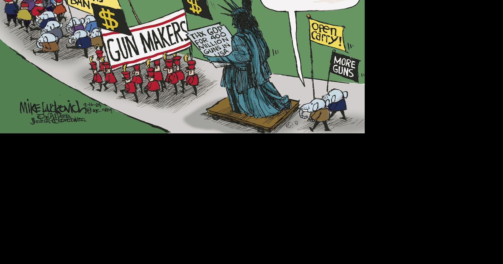 Cartoons: Gun parade, gavel comes down and tyranny