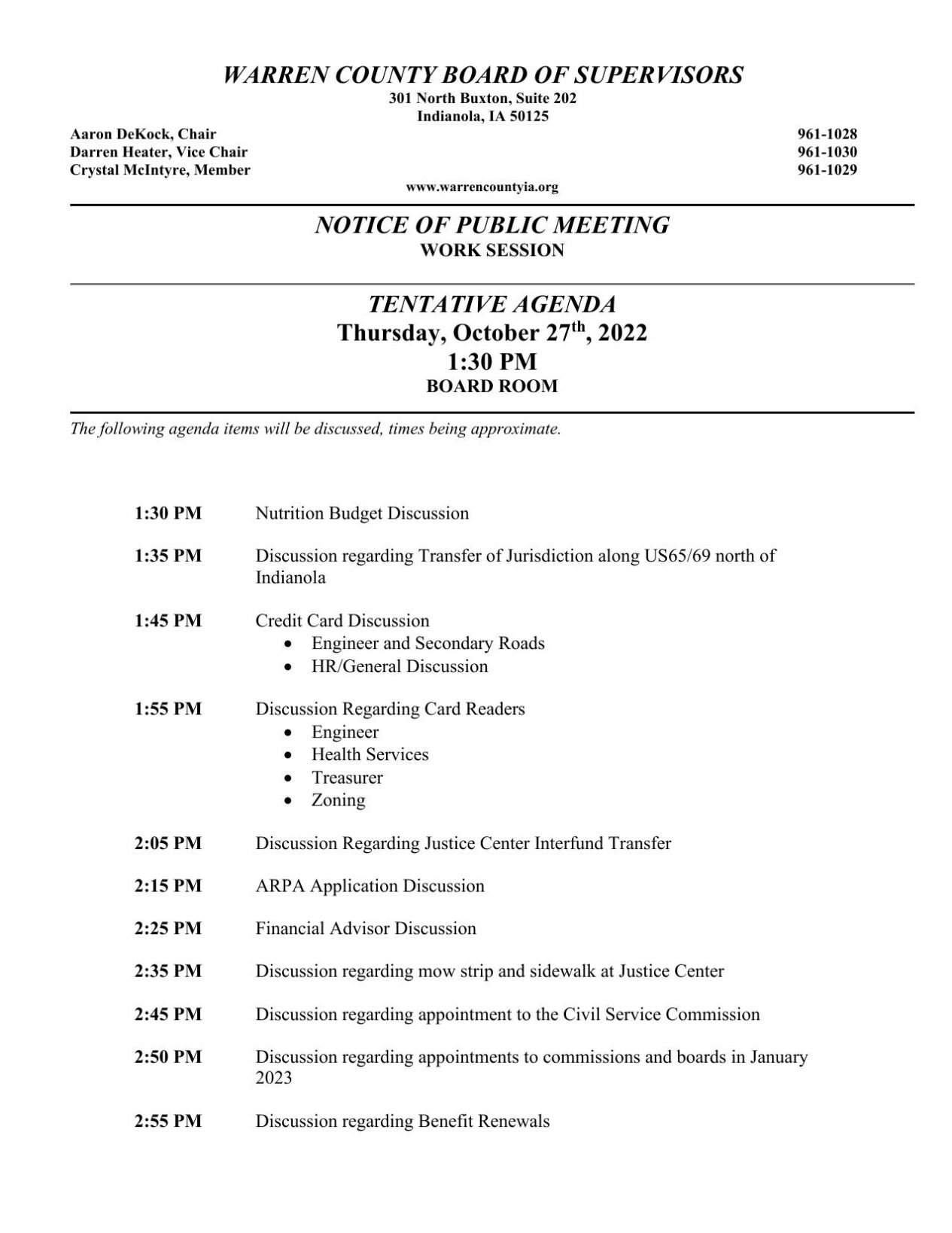 BOS work session agenda | | indianola-ia.com