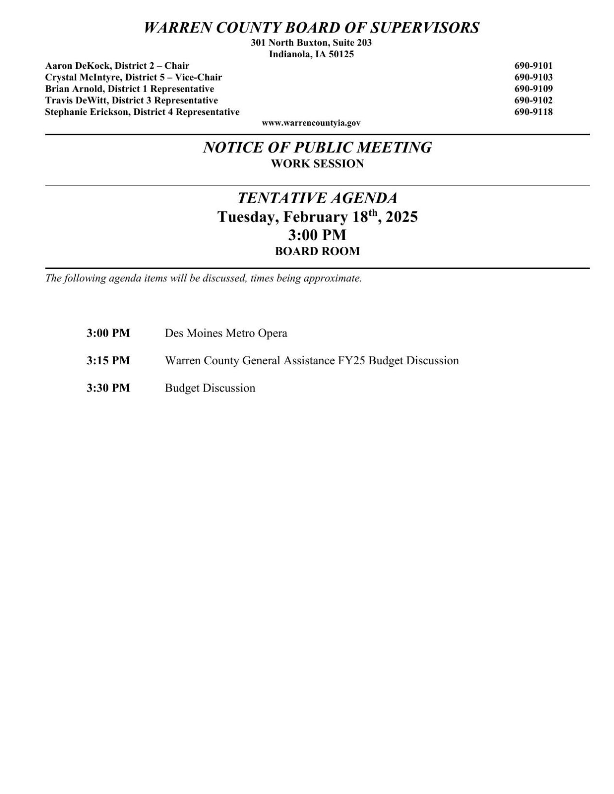 Warren County BOS work session | | indianola-ia.com