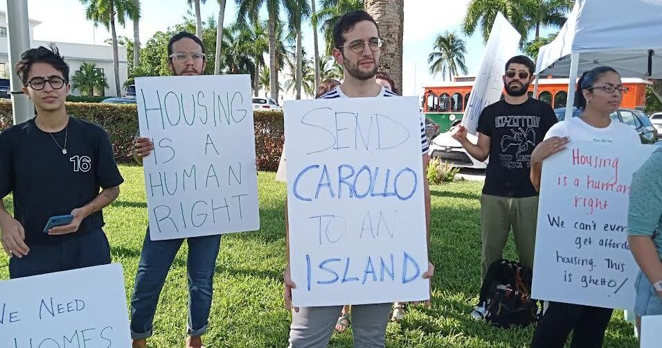 Protestors outside Miami City Hall rally against Virginia Key homeless ...