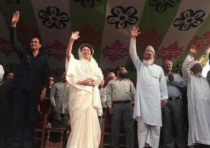 Four-parties opposition alliance leaders (L-R) Bangladesh's former ...