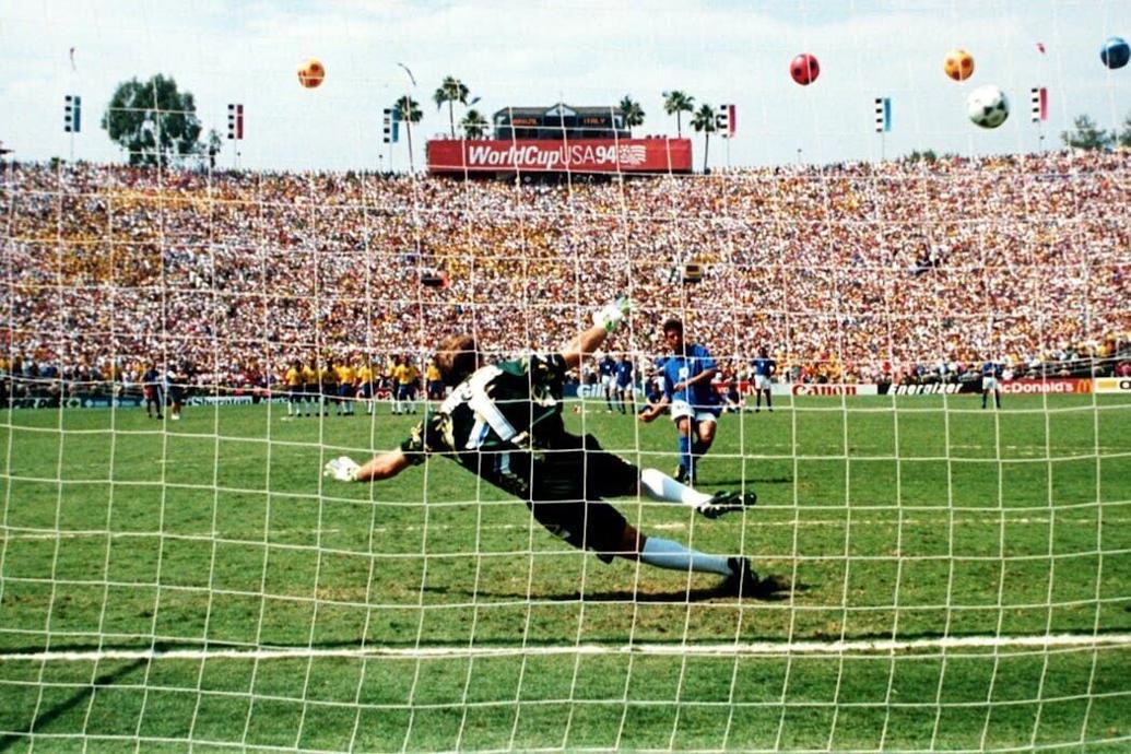 Italian forward Roberto Baggio misses during the 1994 World Cup final ...