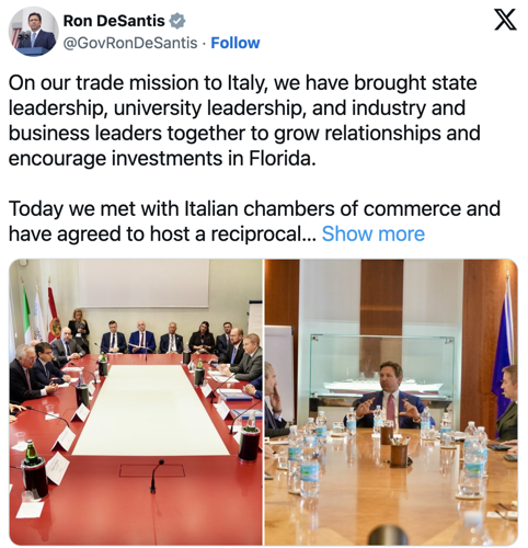 DeSantis trade mission to Italy launches Italian partnership for Embry ...