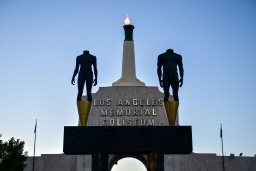 The LA28 Olympic cauldron is lit after a ceremonial lighting at the ...