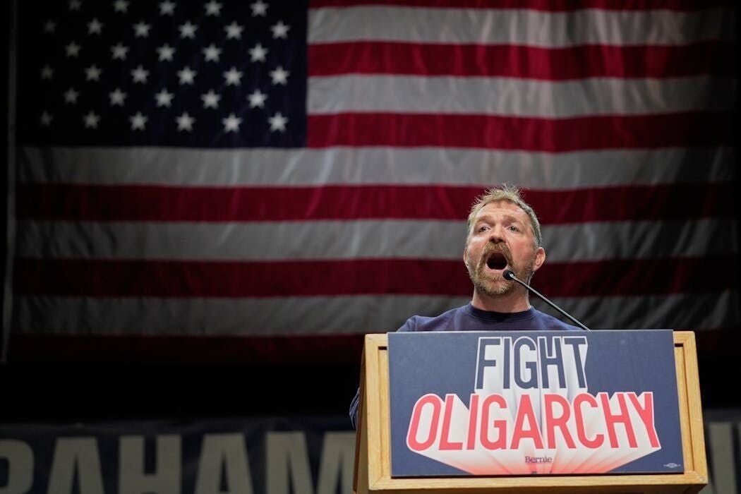 Graham Platner, Democratic candidate for U.S. Senate, speaks at an ...