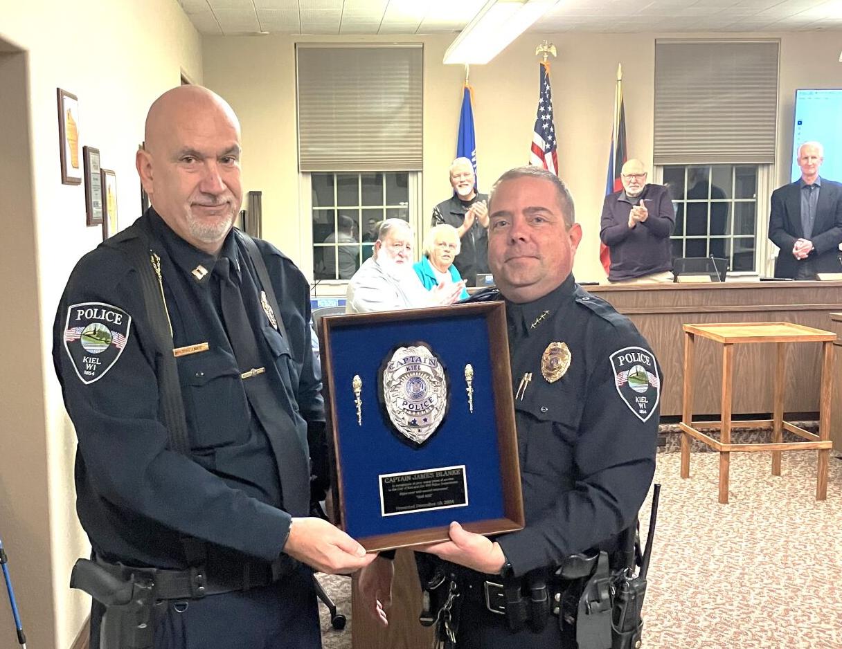 Retiring captain recognized; new Kiel Police Department captain sworn ...