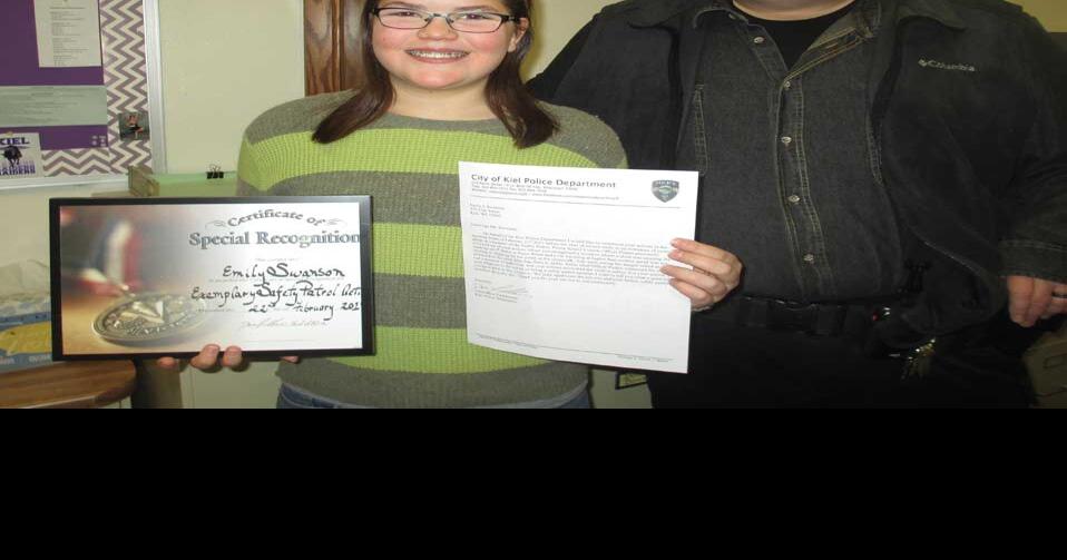 Kiel Safety Patrol member Emily Swanson recognized | Archives ...