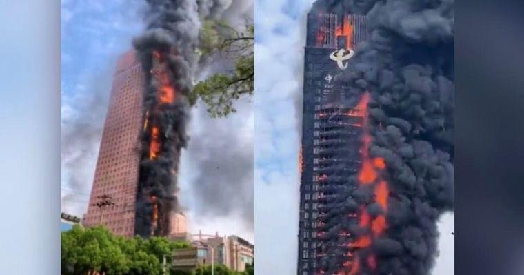 Incendio en una torre de China Telecom de 200 metros de altura en ...