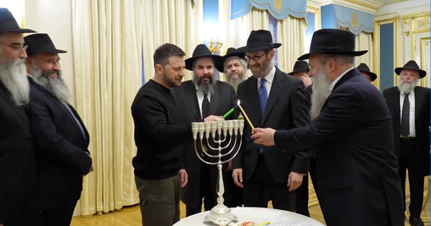 Using menorah from Argentina’s Milei, Volodymyr Zelensky lights ...