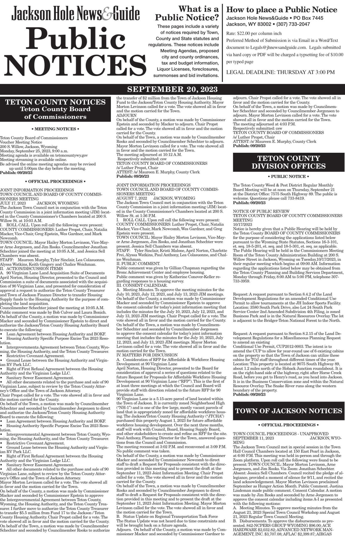 Public Notices, Sep. 20, 2023 | Public Notices | jhnewsandguide.com