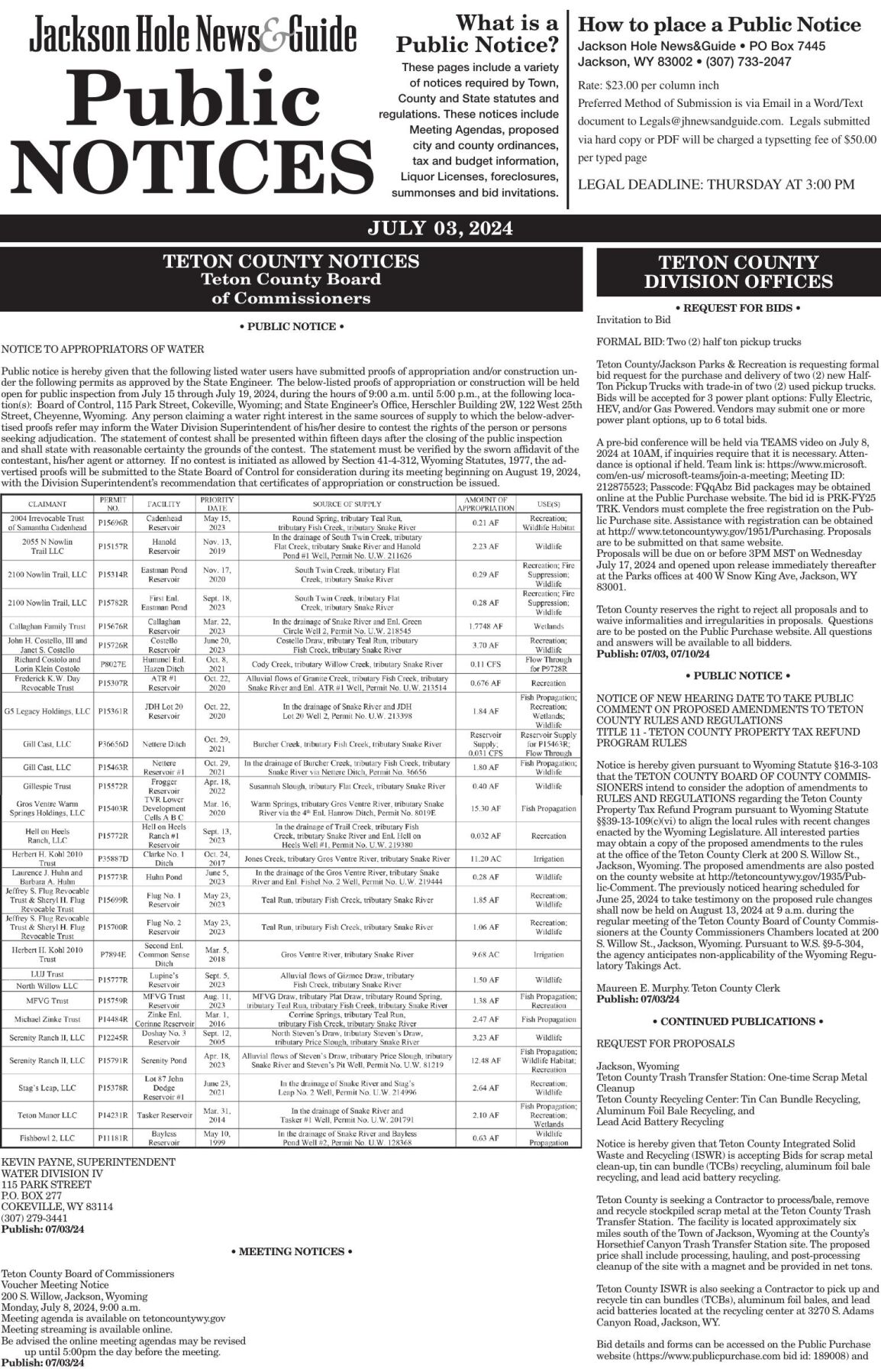 Public Notices, July 3, 2024 | Public Notices | jhnewsandguide.com