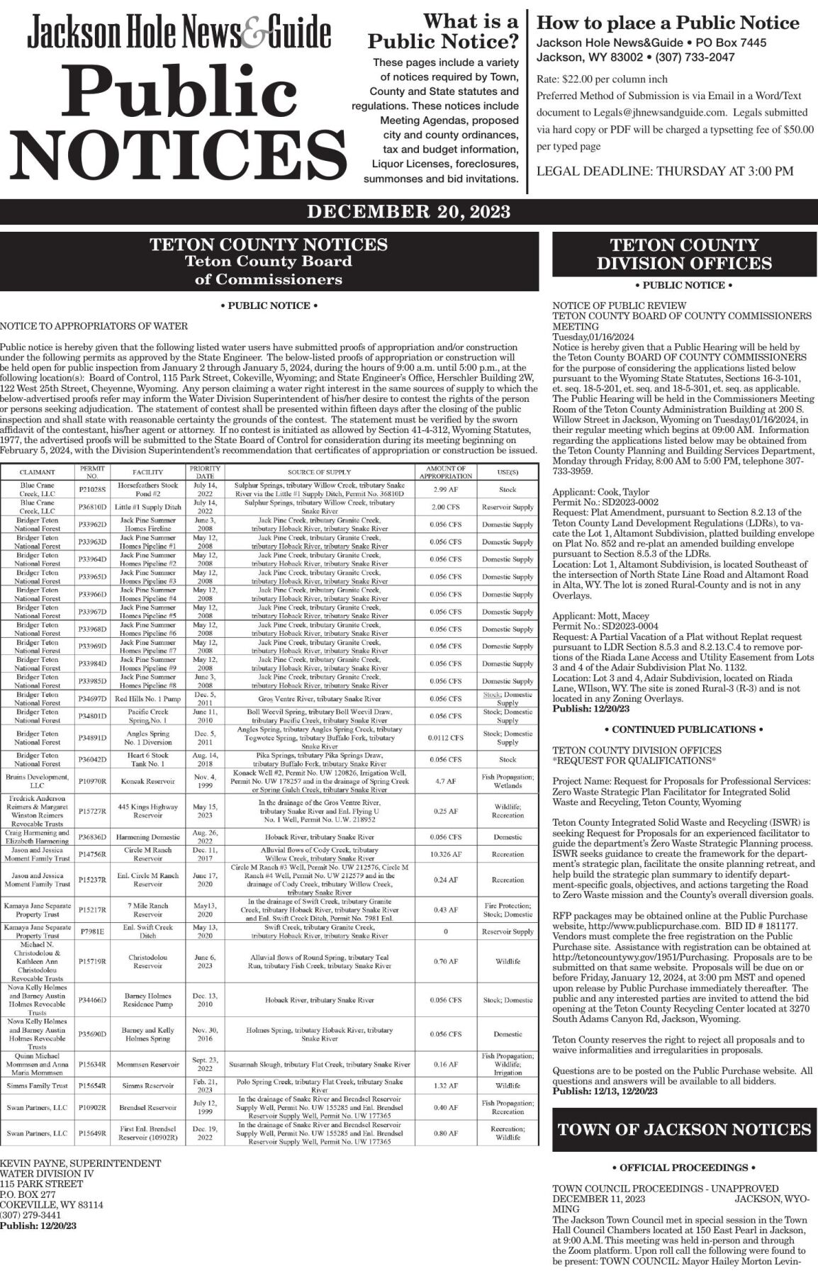 Public Notices, Dec. 20, 2023 | Public Notices | jhnewsandguide.com