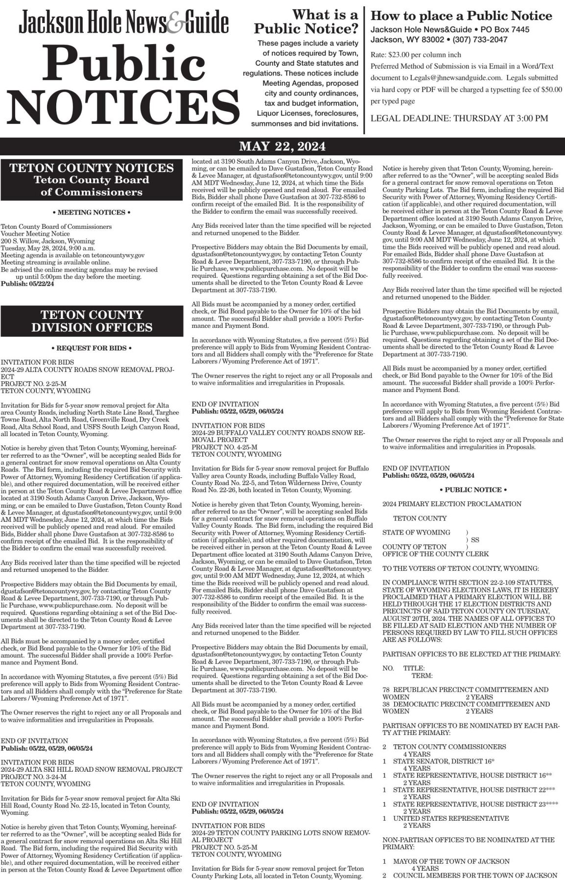 Public Notices, May 22, 2024 | Public Notices | jhnewsandguide.com