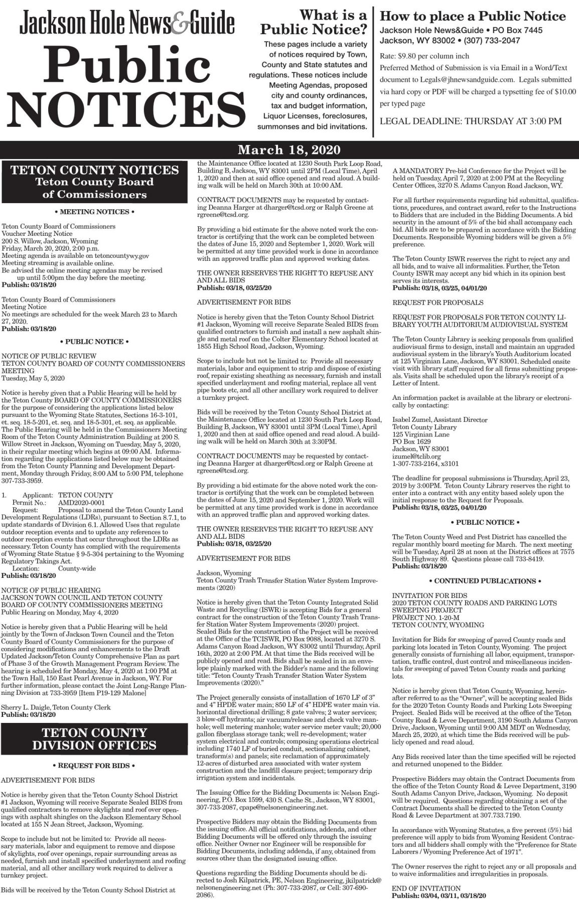 Public Notices, March 18, 2020 | Public Notices | jhnewsandguide.com