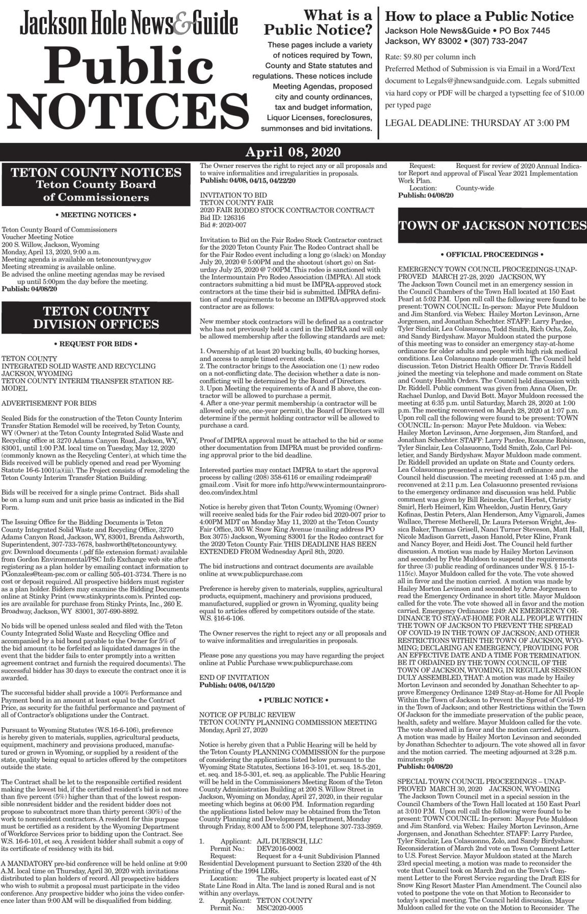 Public Notices, April 08, 2020 | Public Notices | jhnewsandguide.com