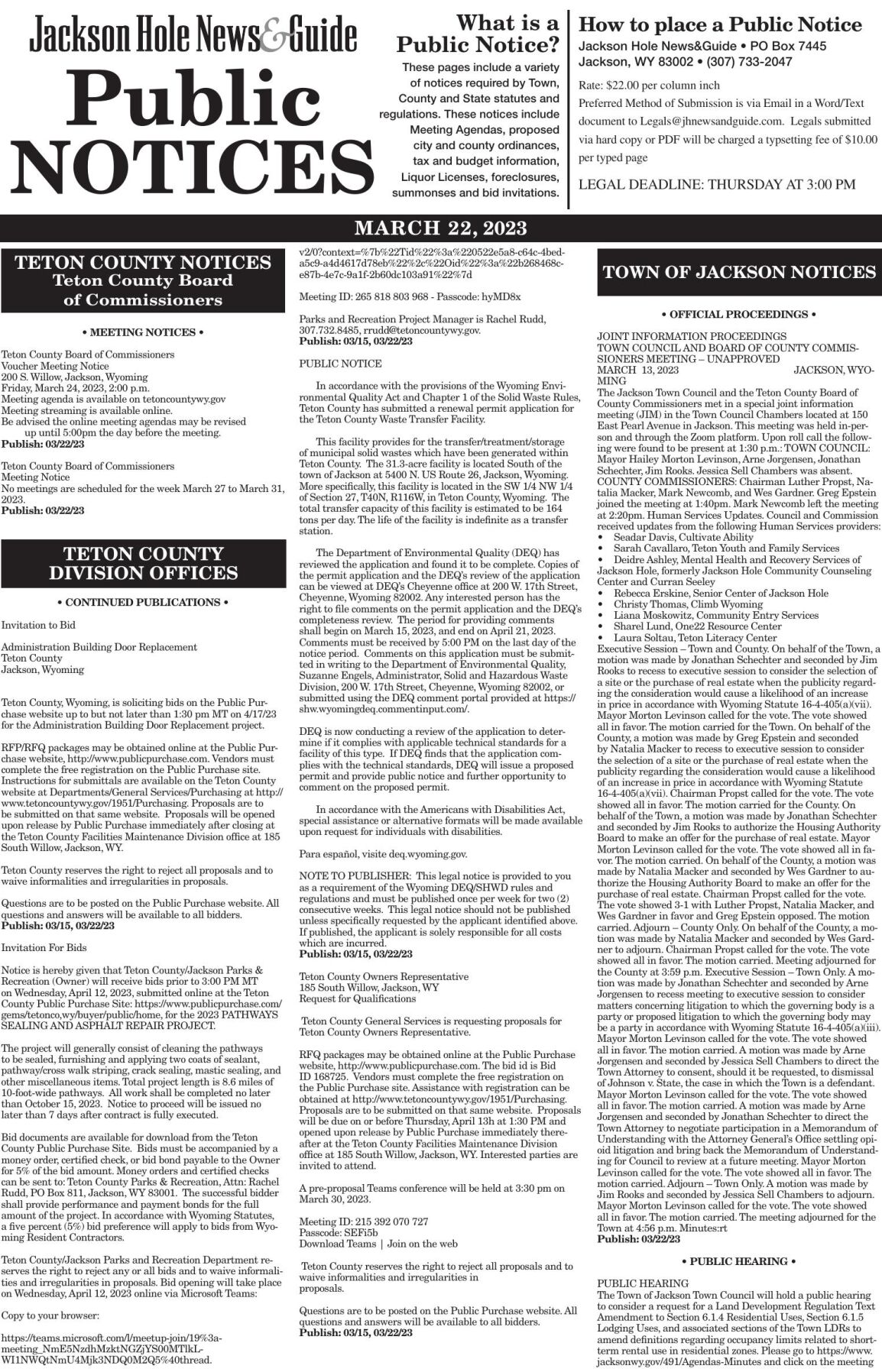 Public Notices, March 22, 2023 | Public Notices | jhnewsandguide.com