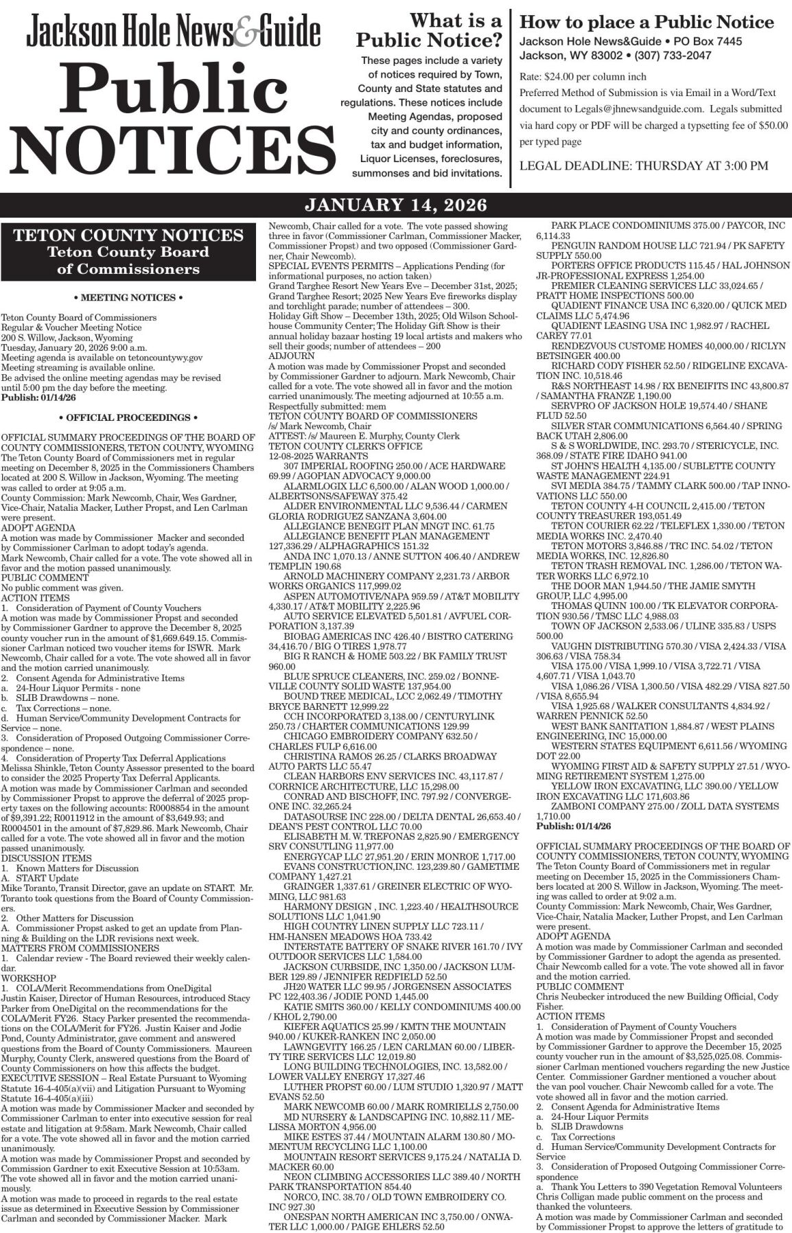 Public Notices, January 14, 2026 | Public Notices | jhnewsandguide.com