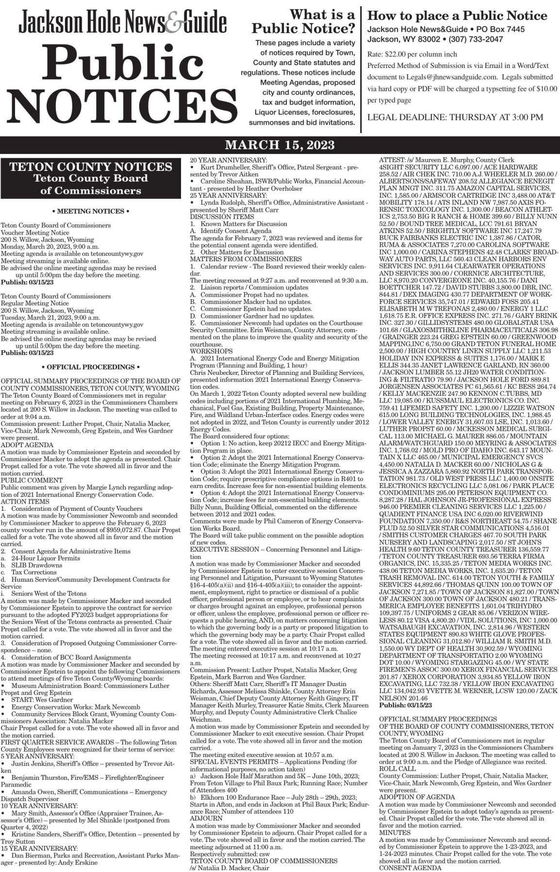 Public Notices, March 15, 2023 | Public Notices | jhnewsandguide.com