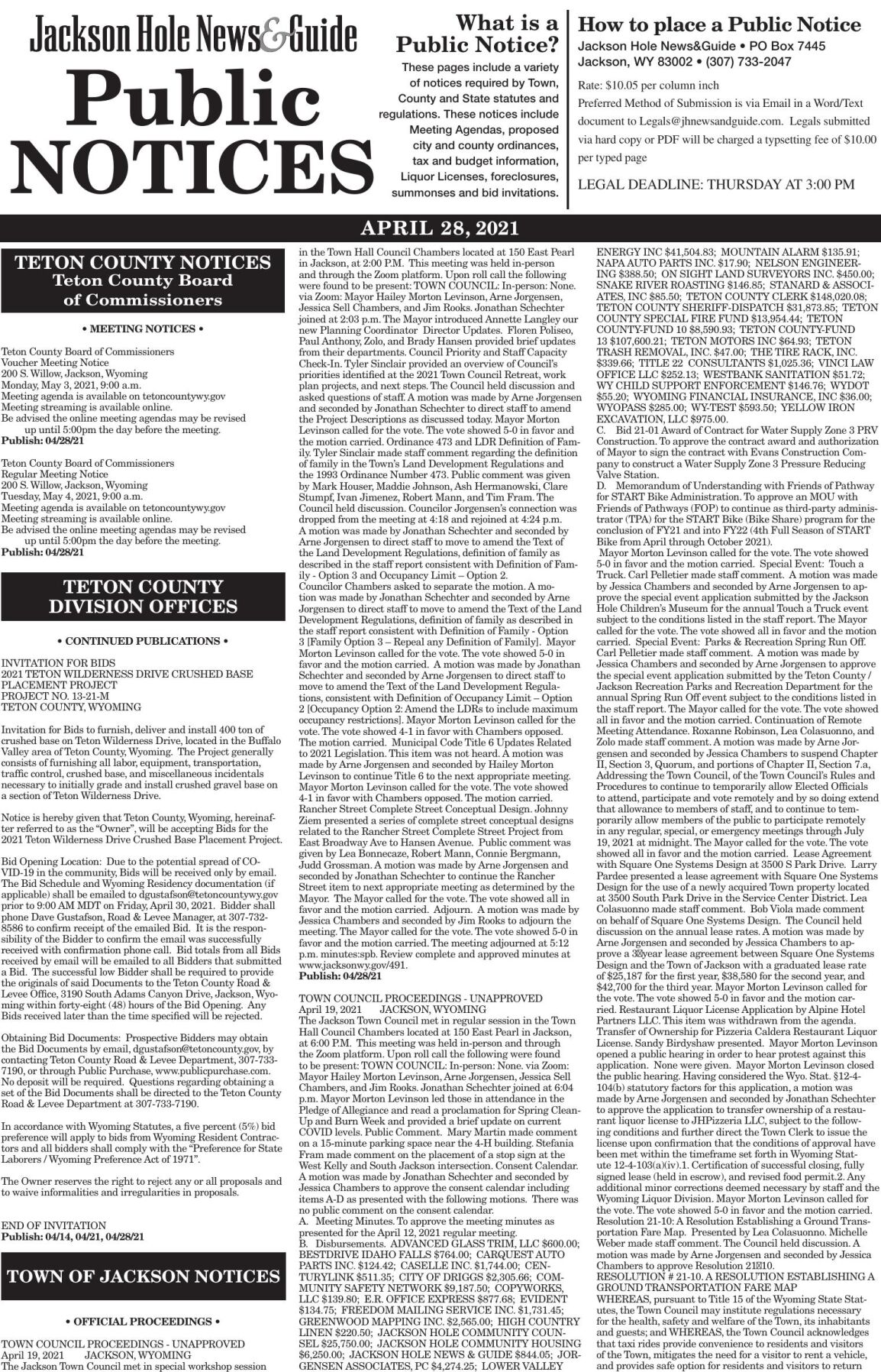 Public Notices, April 28, 2021 | Public Notices | jhnewsandguide.com