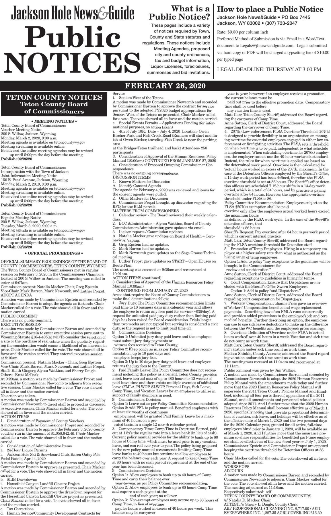Public Notices, February 26, 2020 | Public Notices | jhnewsandguide.com