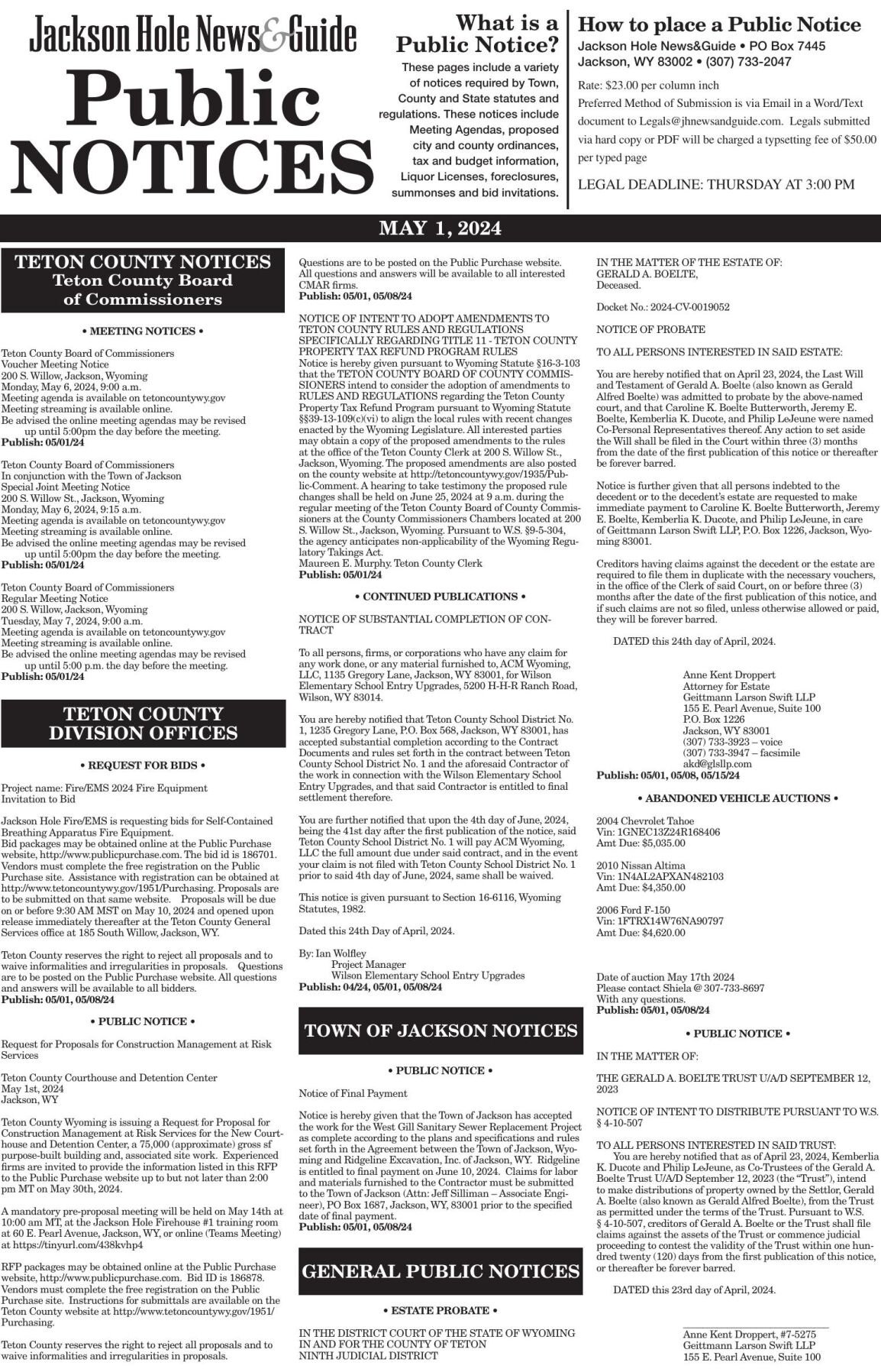 Public Notices, May 1, 2024 | Public Notices | jhnewsandguide.com