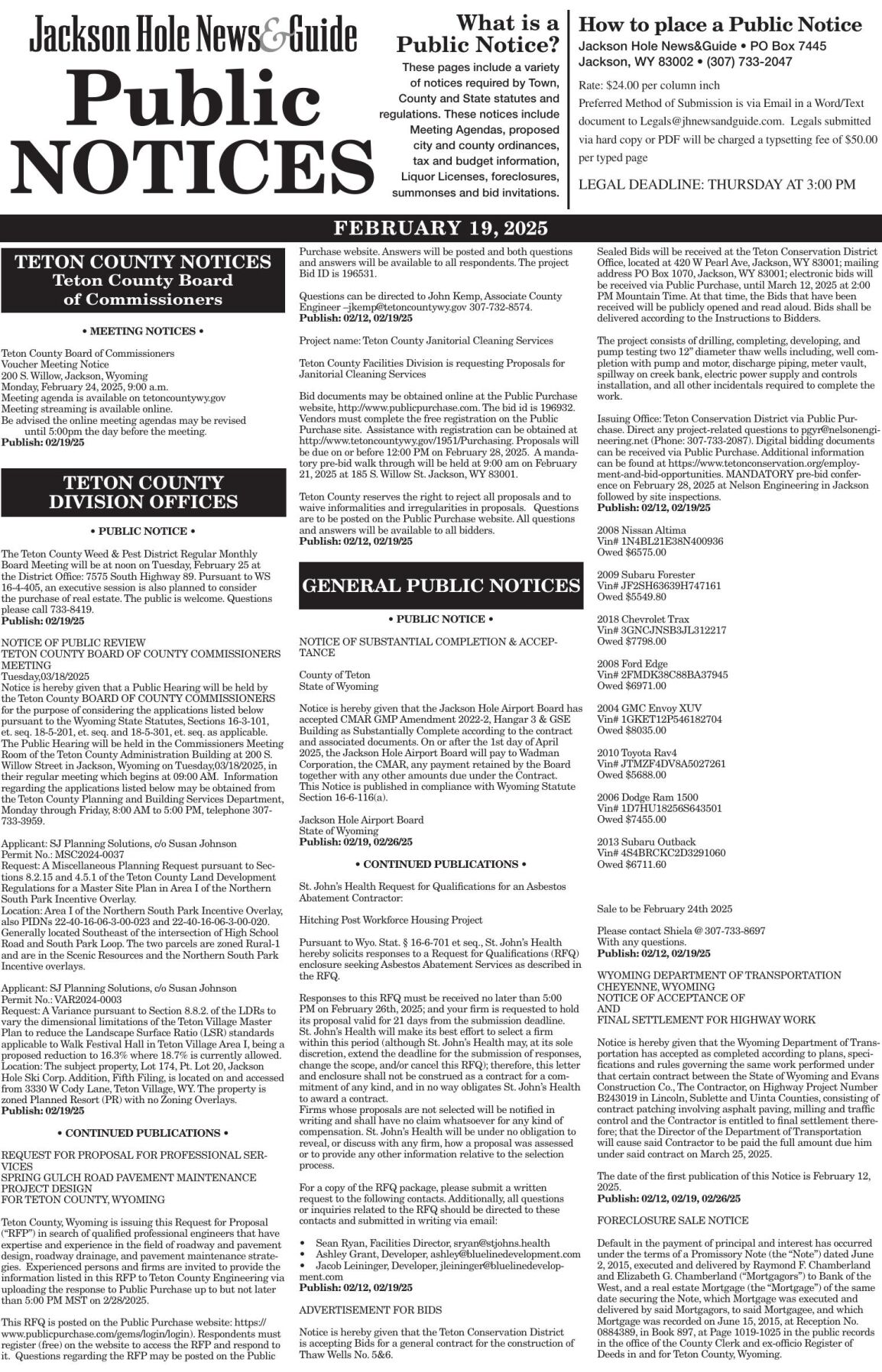 Public Notices, February 19, 2025 | Public Notices | jhnewsandguide.com