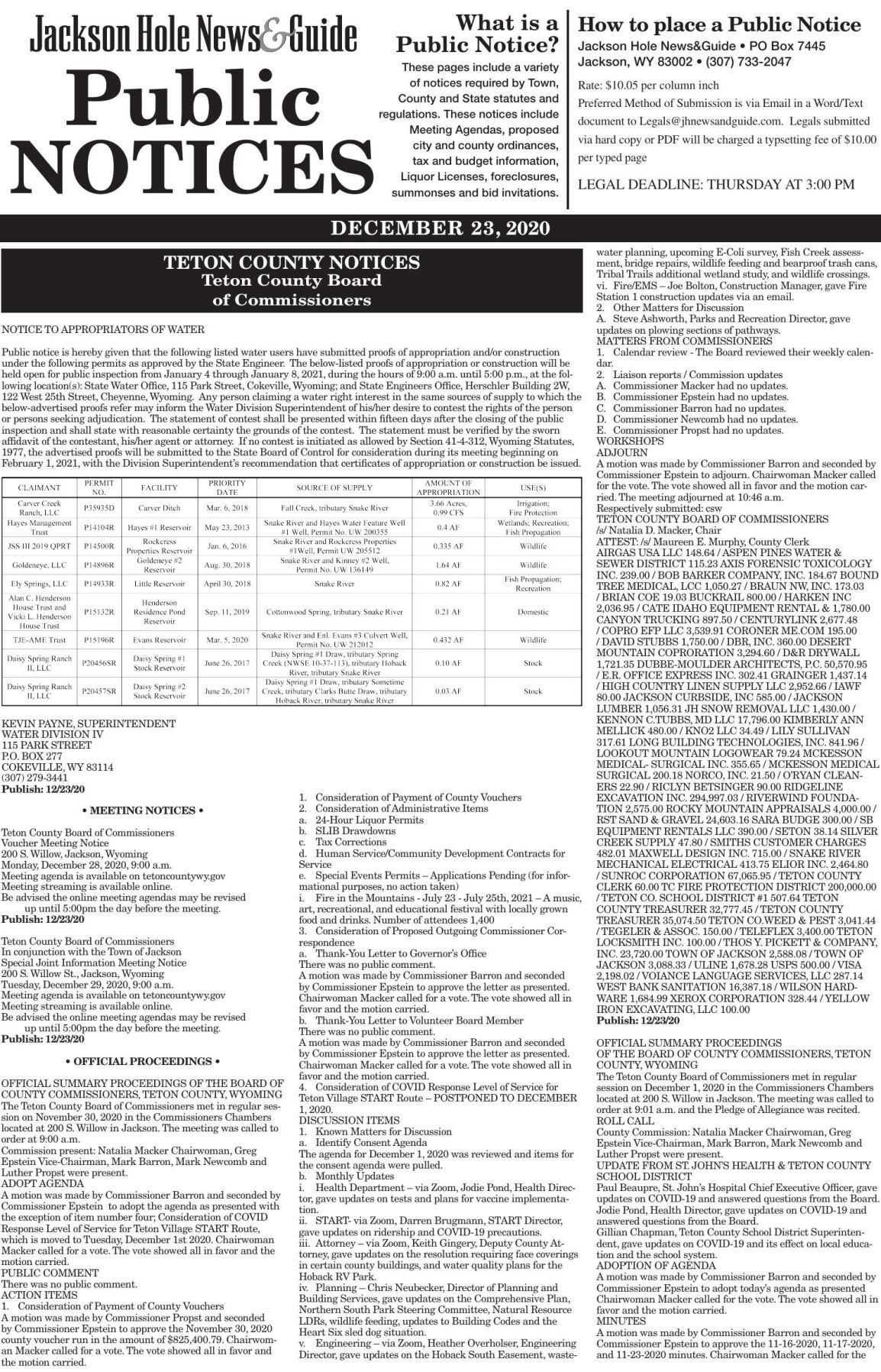 Public Notices, Dec. 23, 2020 | Public Notices | jhnewsandguide.com
