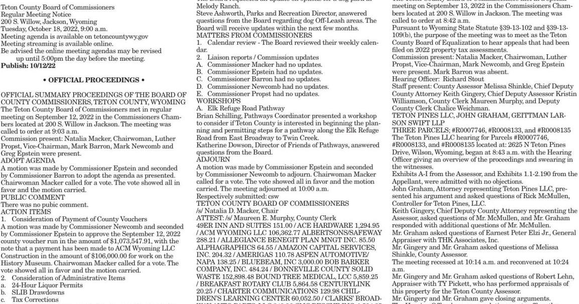 Public Notices, Oct. 12, 2022 | Public Notices | jhnewsandguide.com