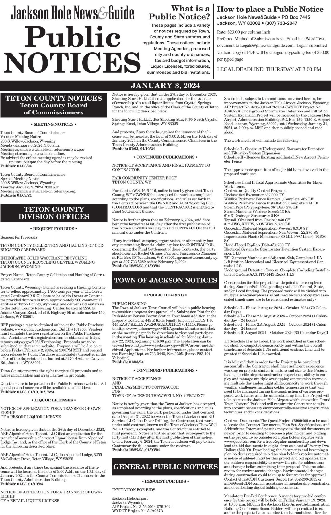 Public Notices, Jan. 3, 2024 | Public Notices | jhnewsandguide.com