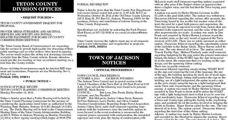 Public Notices, Oct. 22, 2014 | Public Notices | jhnewsandguide.com