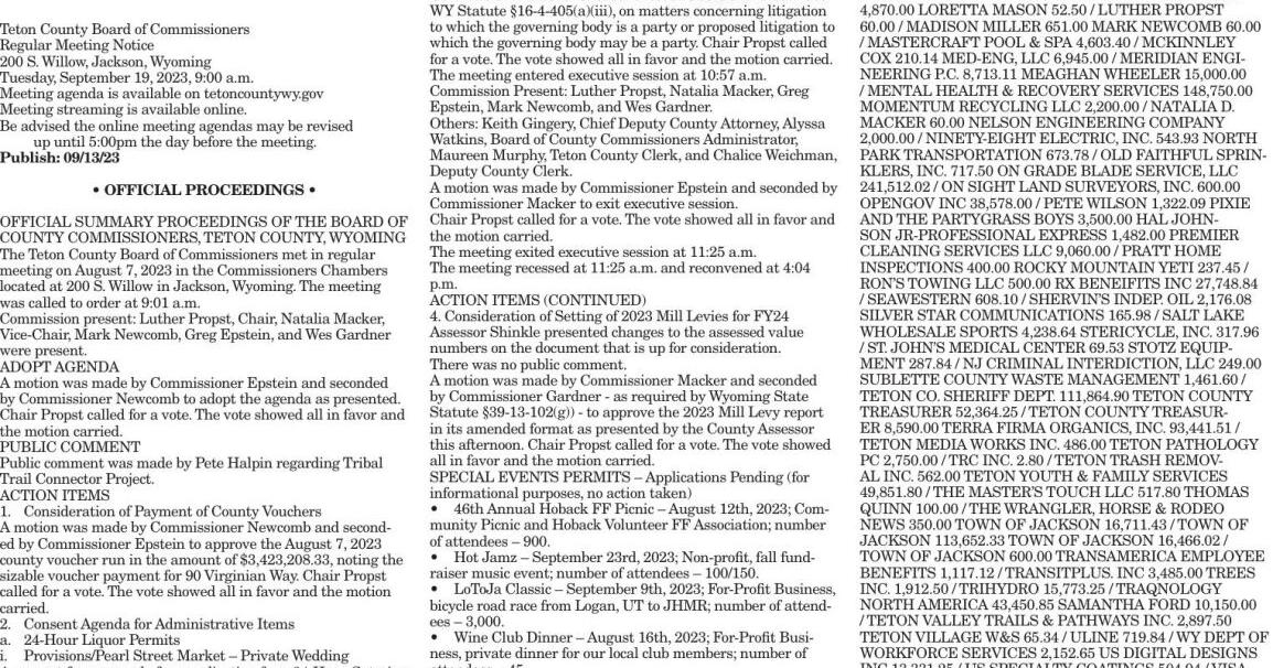 Public Notices, Sep. 13,2023 | Public Notices | jhnewsandguide.com