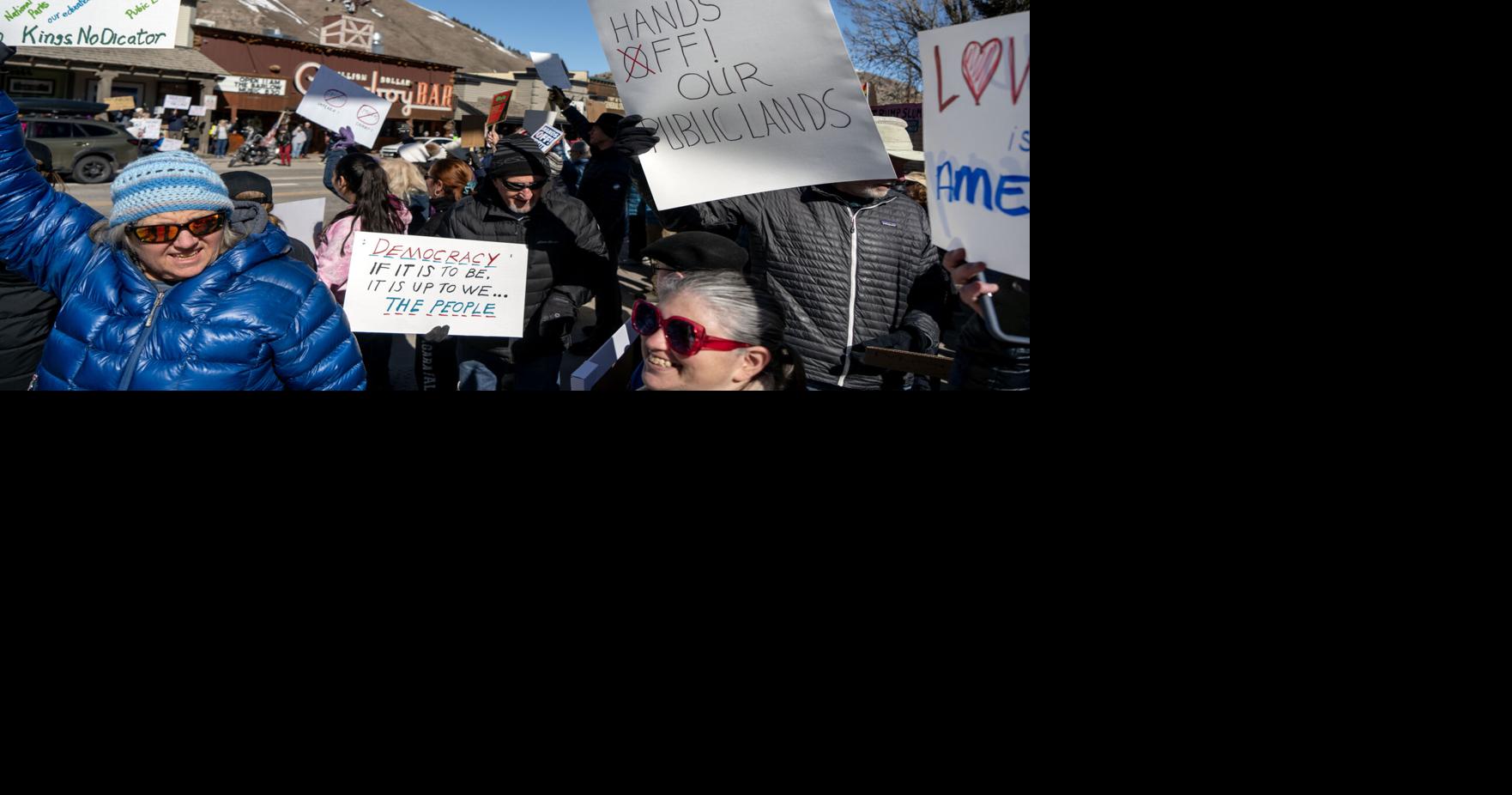 Hundreds protest Trump in Jackson Hole with motorcycles, tattered flags ...
