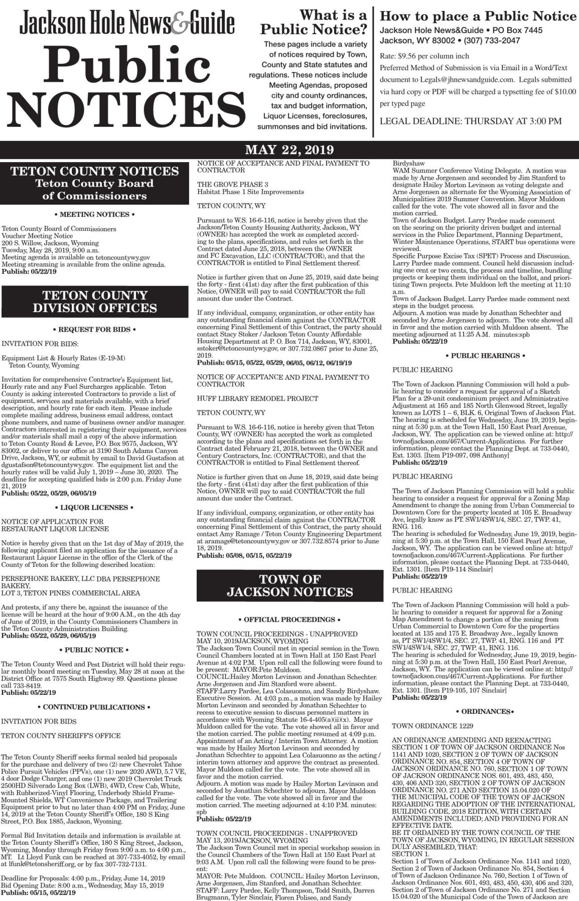 Public Notices, May 22, 2019 | Public Notices | jhnewsandguide.com