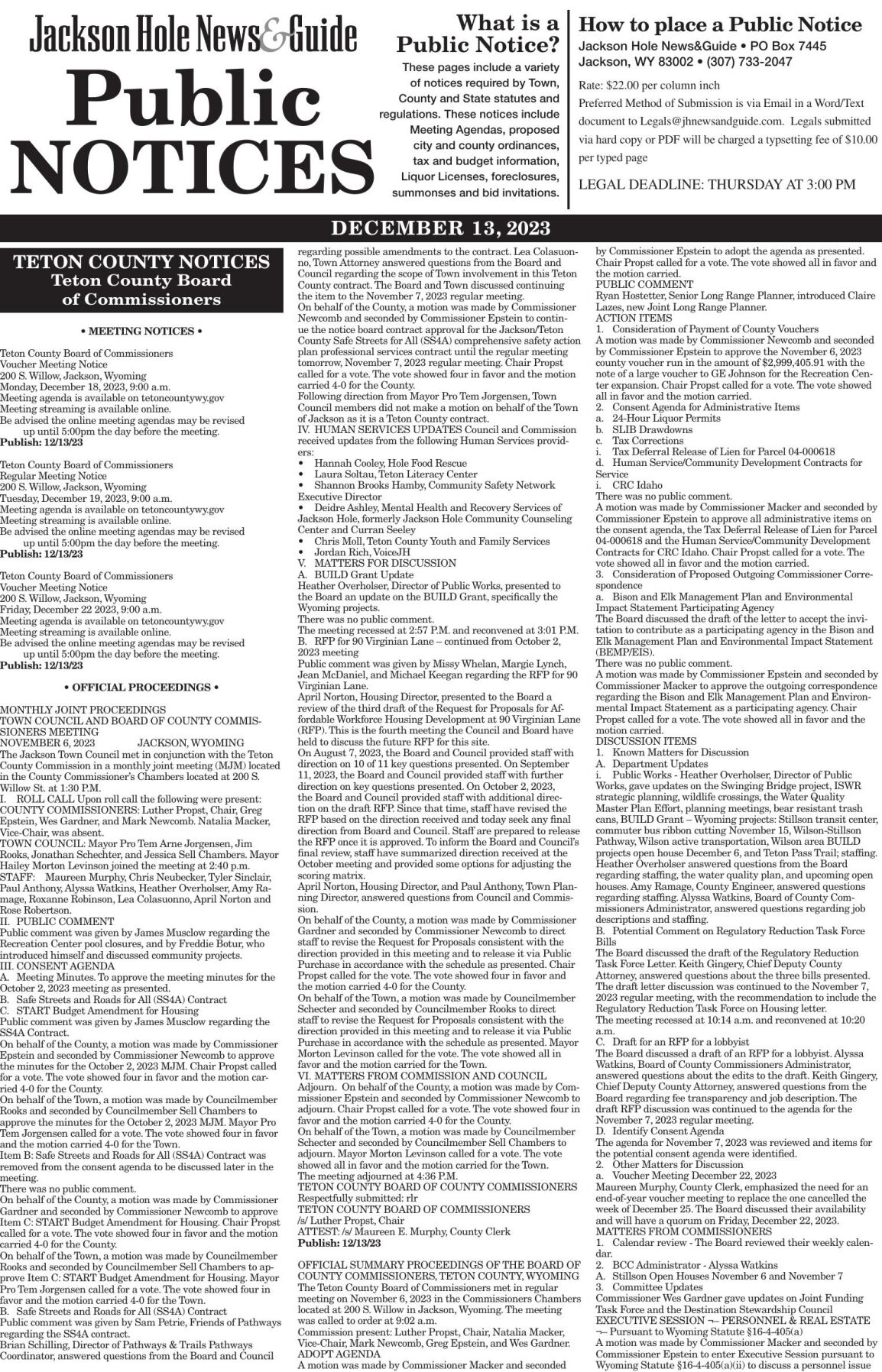 Public Notices, Dec. 13, 2023 | Public Notices | jhnewsandguide.com