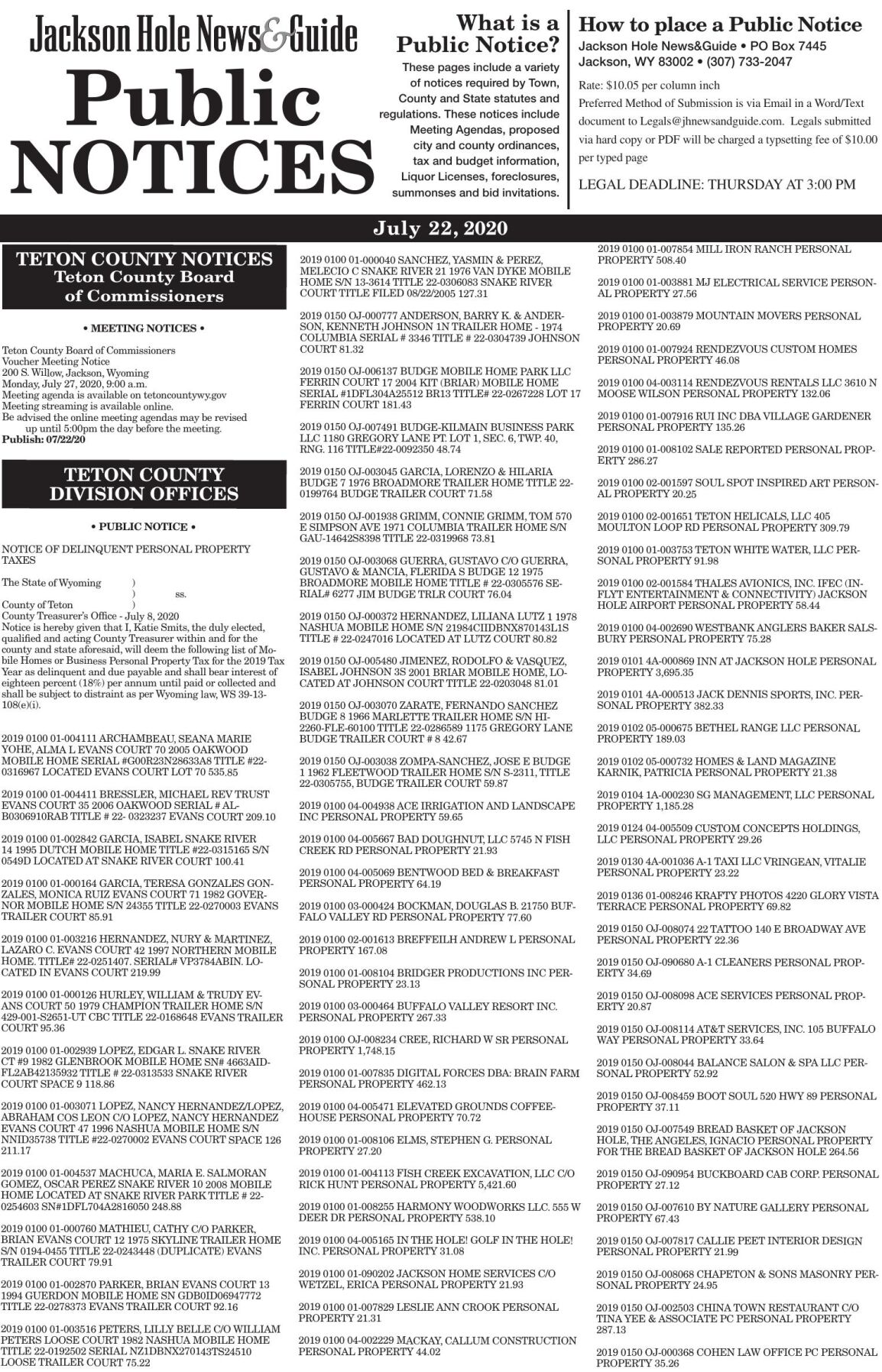 Public Notices, July 22, 2020 | Public Notices | jhnewsandguide.com