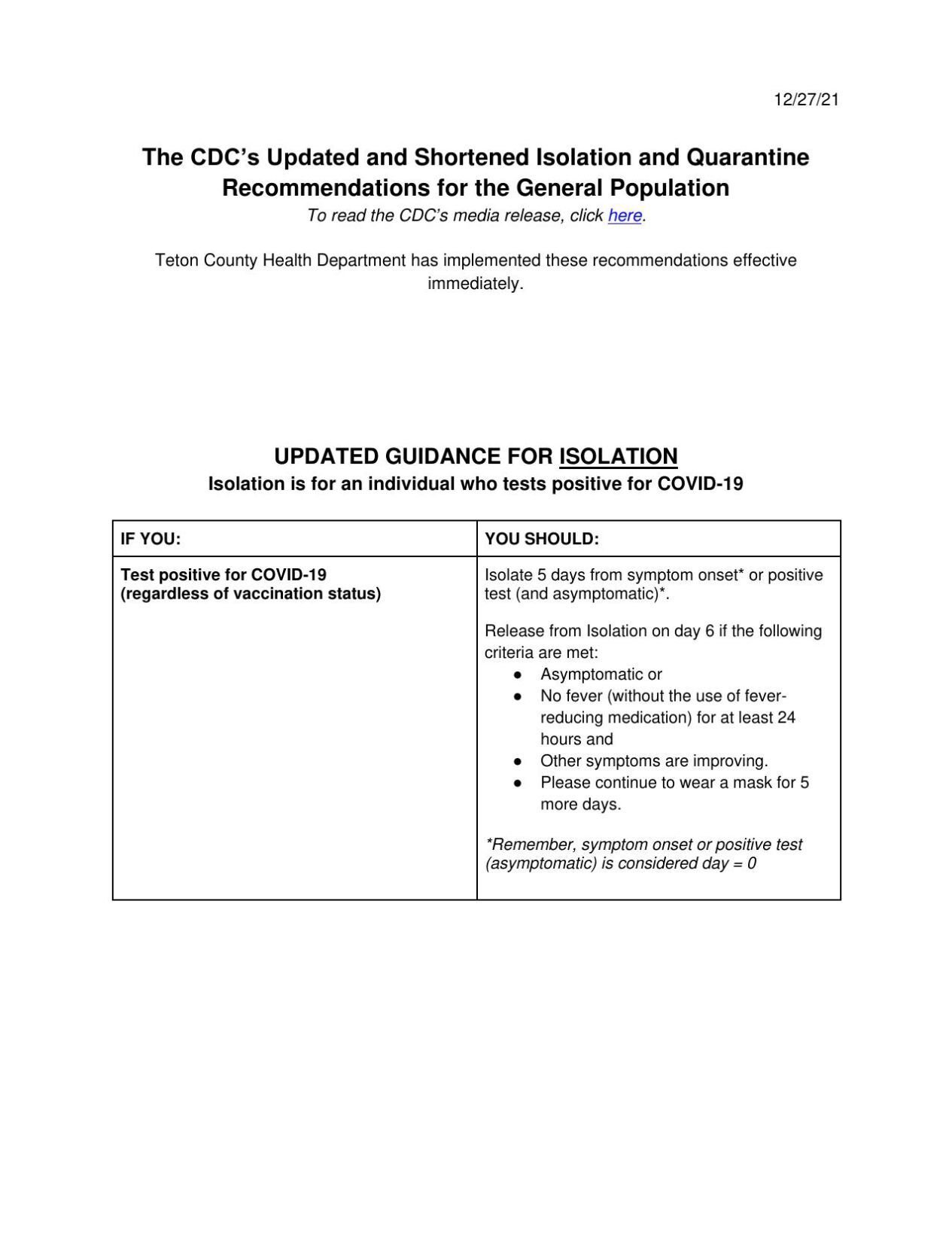 CDC's updated quarantine recommendations | | jhnewsandguide.com