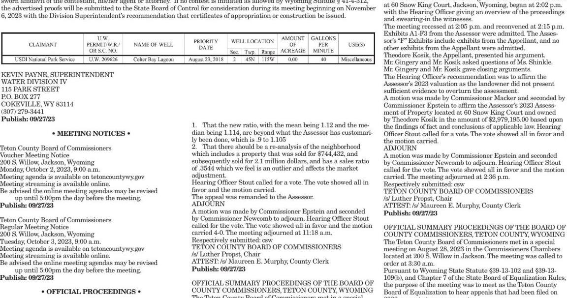 Public Notices, Sep.27, 2023 | Public Notices | jhnewsandguide.com