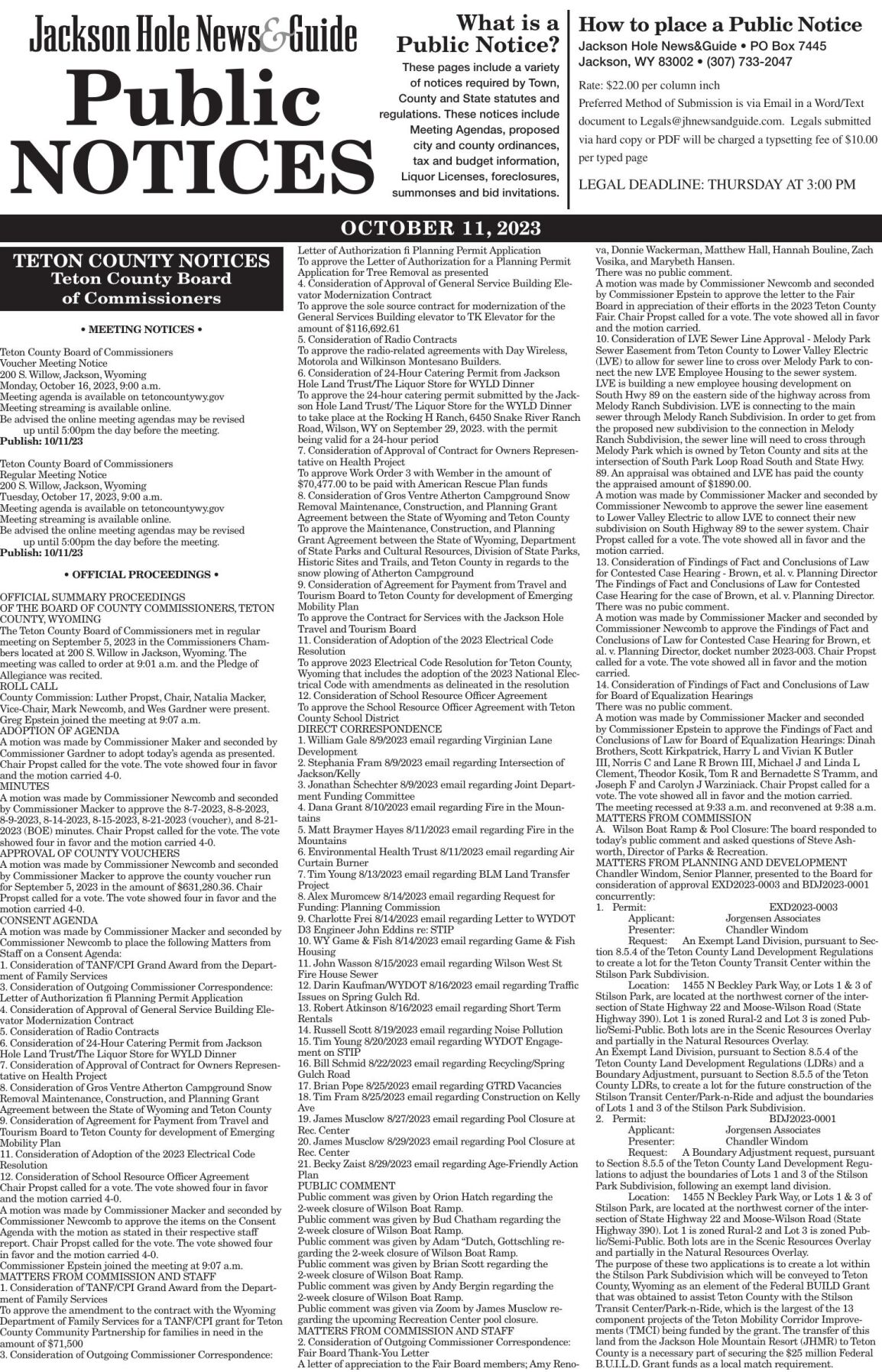 Public Notices, Oct. 11, 2023 | Public Notices | jhnewsandguide.com