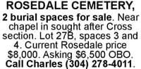 Rosedale Cemetery, 2 burial spaces for sale | Everything Else | journal ...