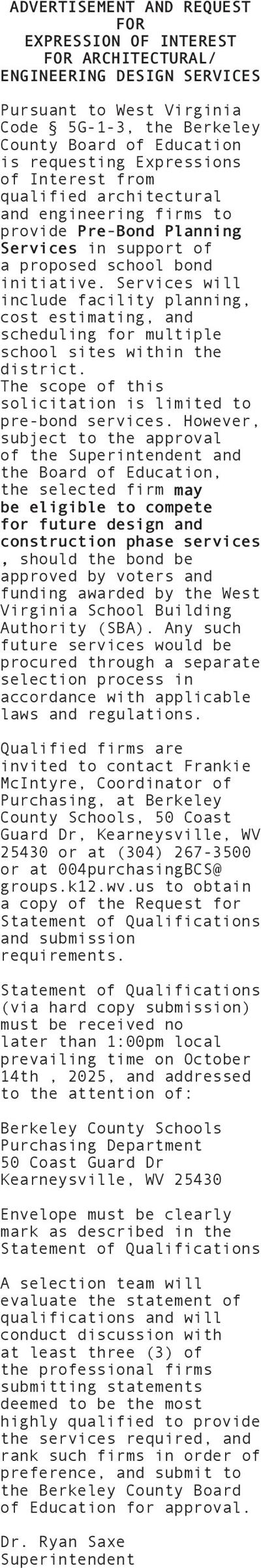 PRE-BOND ARCHITECTURAL/ENGINEERING DESIGN | Notices | journal-news.net