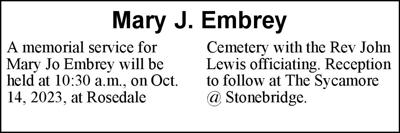 Mary J. Embrey | Obituaries | journal-news.net