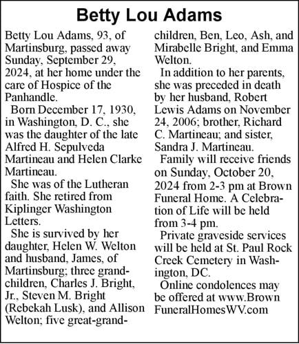 Betty Lou Adams | Obituaries | journal-news.net