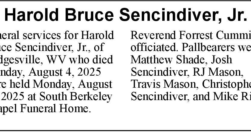 Harold Bruce Sencindiver, Jr. | Obituaries | journal-news.net